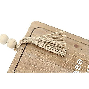 Parisloft Please Remove Your Shoes Wood Wall Plaque with Wooden Bead String Hanger,Cute and Rustic Country Style Home Accessory Gift Sign for Hallway, Entrance or Foyer