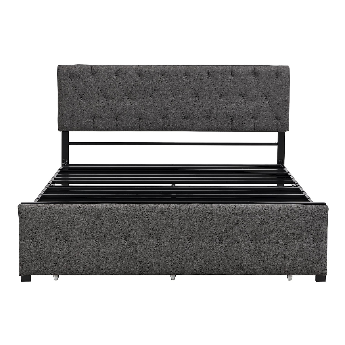 TARTOP Queen Size Upholstered Platform Bed with Storage Drawer, Metal Queen Bed Frame with Headboard，No Box Spring Required，Gray