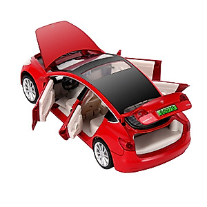 Toy Car 1/32 Model 3 Metal Die Casting Pull Back Car for 3 4 5 6 7 Year Old boy Toy with Sound and Light,Red