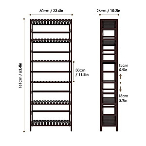 FOTOSOK 6-Tier Bamboo Shelf, Bamboo Bookcase with Adjustable Shelves, Free Standing Storage Shelf Unit, Plant Flower Stand for Kitchen, Bathroom, Home Office, Vintage