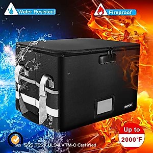 File Box with Lock,ENGPOW Fireproof Box File Storage Organizer Anti-Static Box,Collapsible Fireproof Document Box Filing Box with Handle,Portable Home Office Safe Box for Hanging Letter/Legal Folder