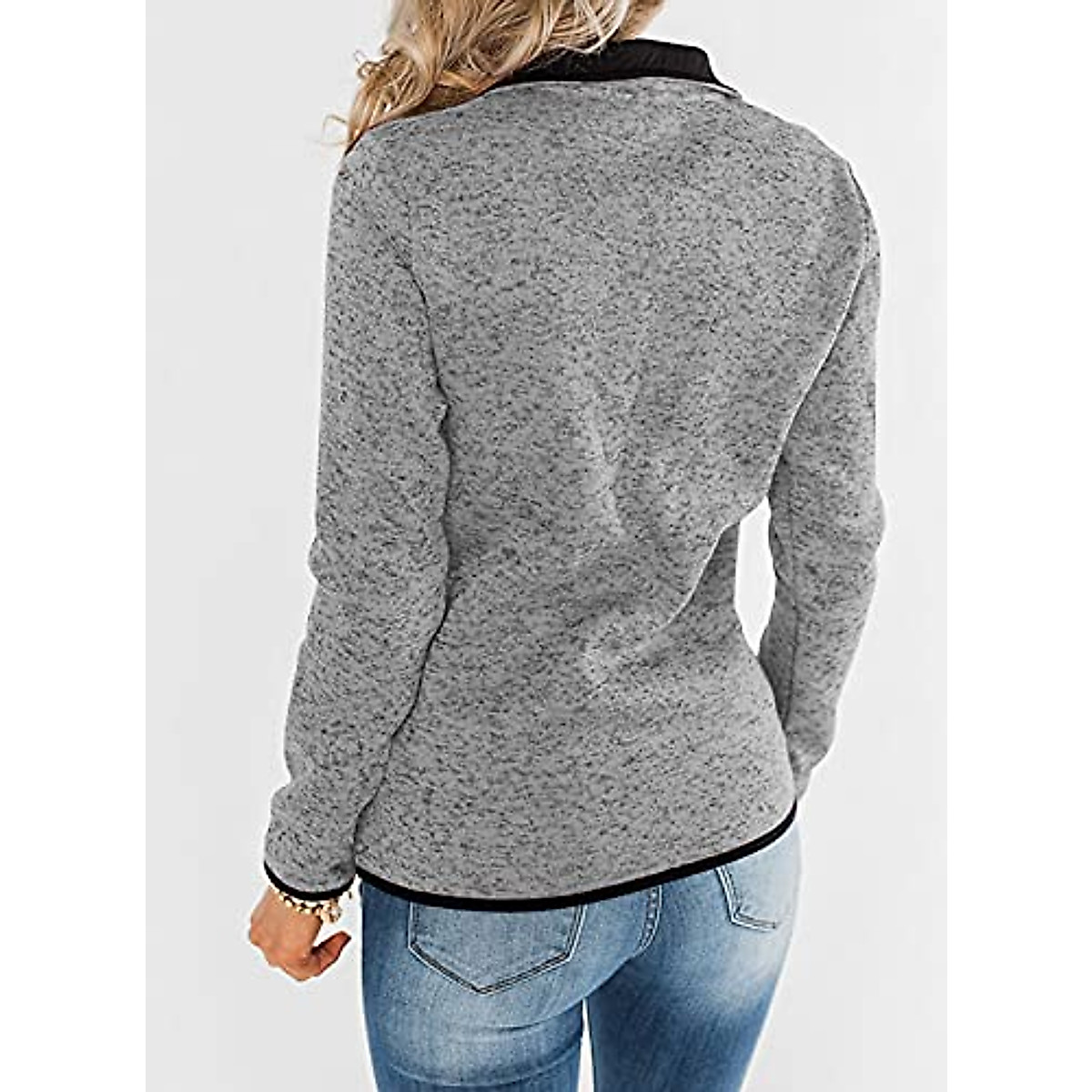Diukia Sweatshirts Pullover Tops Womens 2022 Fall Cute Lightweight 1/4 Quarter Button V Neck Color Block Stand Collar Long Sleeve Pocket Pullover Sweatshirt for Ladies Teen Girls Juniors Gray L 12-14