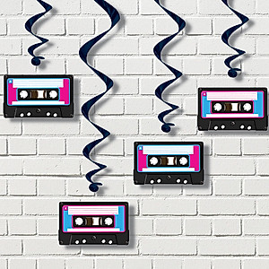 Beistle 10 Piece 80's Theme Cassette Tape Swirls 1980's Retro Hanging Whirl Decorations, 39", Multicolor