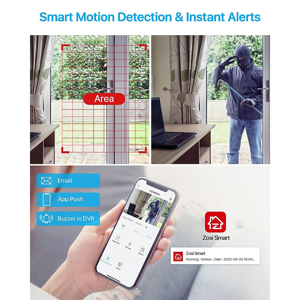 ZOSI 1080p 16 Channel Security Camera System, H.265+ 16 Channel DVR with Hard Drive 2TB and 12 x 2MP Weatherproof Surveillance CCTV Bullet Dome Camera Outdoor Indoor, 80ft Night Vision, 90° View Angle