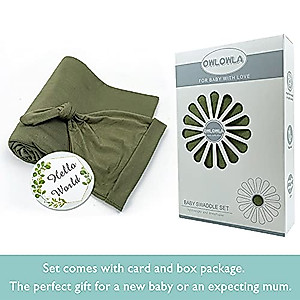 OWLOWLA Swaddle Blanket and Hat Set Newborn Swaddle Wrap Baby Receiving Blanket for Baby Boys Girls(Olive)
