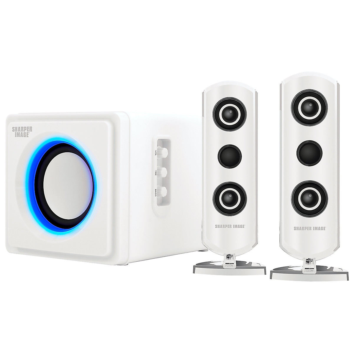 Sharper Image SBT2002WH 2.1 Computer Speakers with Subwoofer, Bluetooth, LED Ambient Light (White)