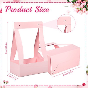 Chinco 12 Pieces Craft Paper Gift Bags Flower Box for Arrangements Flower Bouquet Packaging Bag with Handle Wedding Valentine's Day Gift Wrap Bags Florist Bags, Pink and Black