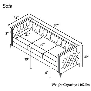 Morden Fort Sofas for Living Room, 85" Blue Chesterfield Sofa with Button Tufted & Nailhead Trim, Classic Velvet Upholstered Sofa for Office, Apartment, Home