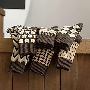 Meloday Thick Wool Classic Vintage Brown Beige Hiking Crew Socks comfy and cushy - 6 Pairs Per Pack