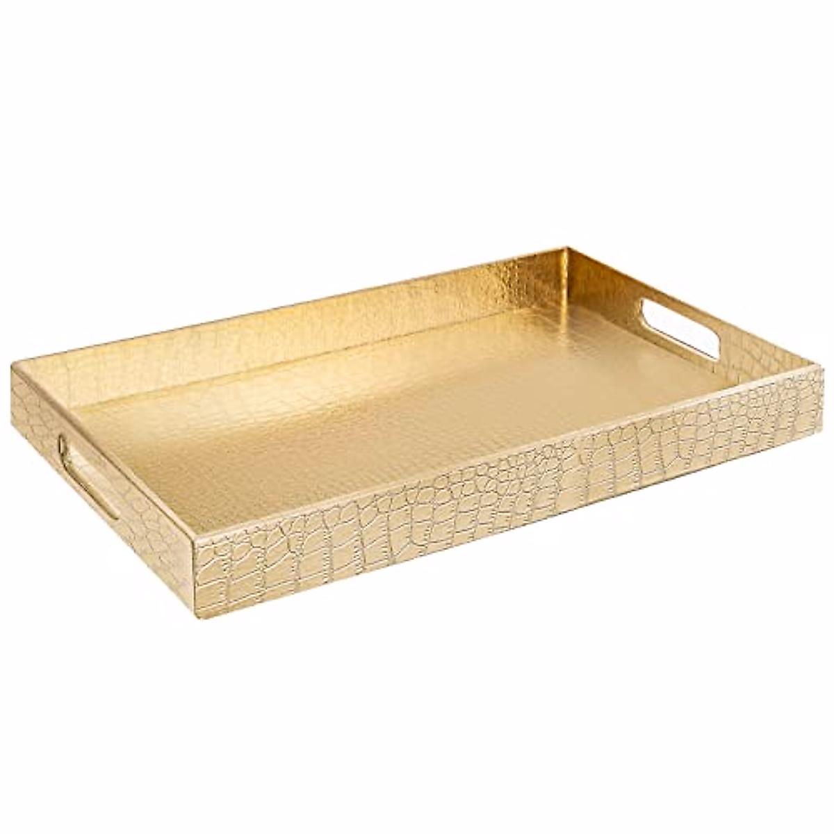 Home Redefined 18”x12” Rectangle Alligator Faux Leather Decorative Serving Tray with Handles, Gold