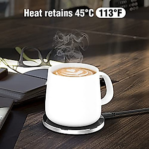 APEKX Auto On/Off Gravity-Induction Coffee Mug with Intelligent Temperature Control 113°F/45°C Cup Warmer Self-Heating with Wireless Charging Function Gifts for Home Office (Mug Included) White