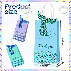Sabary 18 Pcs Mermaid Party Favor Bags Mermaid Gift Goodie Bags Mermaid Treat Bags Paper Candy Bags with Handles for Girls Mermaid Birthday Baby Shower Little Decorations