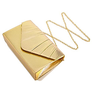 SUCCUNA Clutch Purses Envelope Evening Bag For Women Girl Gold Shimmery Pleated Crossbody Handbags for Wedding Party Dating