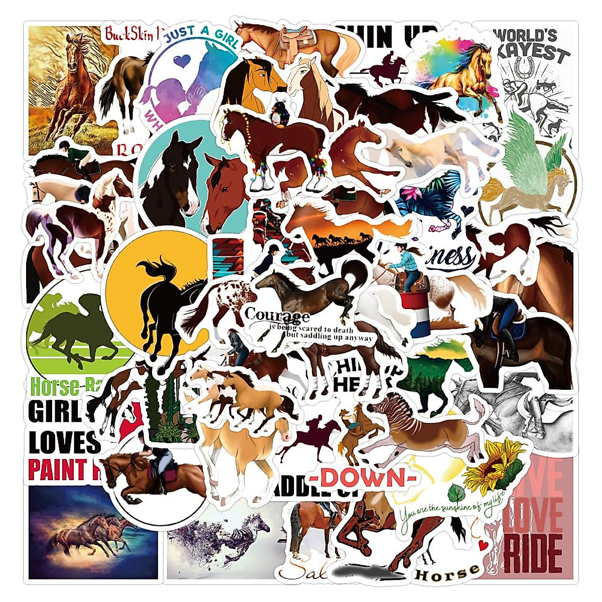 100pcs Horse Stickers, Cute Horse Riding Water Bottle Bulk Stickers for Kids, Vinyl Fall Stickers for Laptop, Horse Gifts for Girls Women Kids (Horse Stickers)