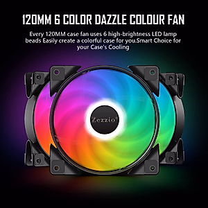 Zezzio 3PCS LED Cooling Fans for PC Case 120mm 3PIN/4PIN CPU Coolers Radiators(3pcs LED Color
