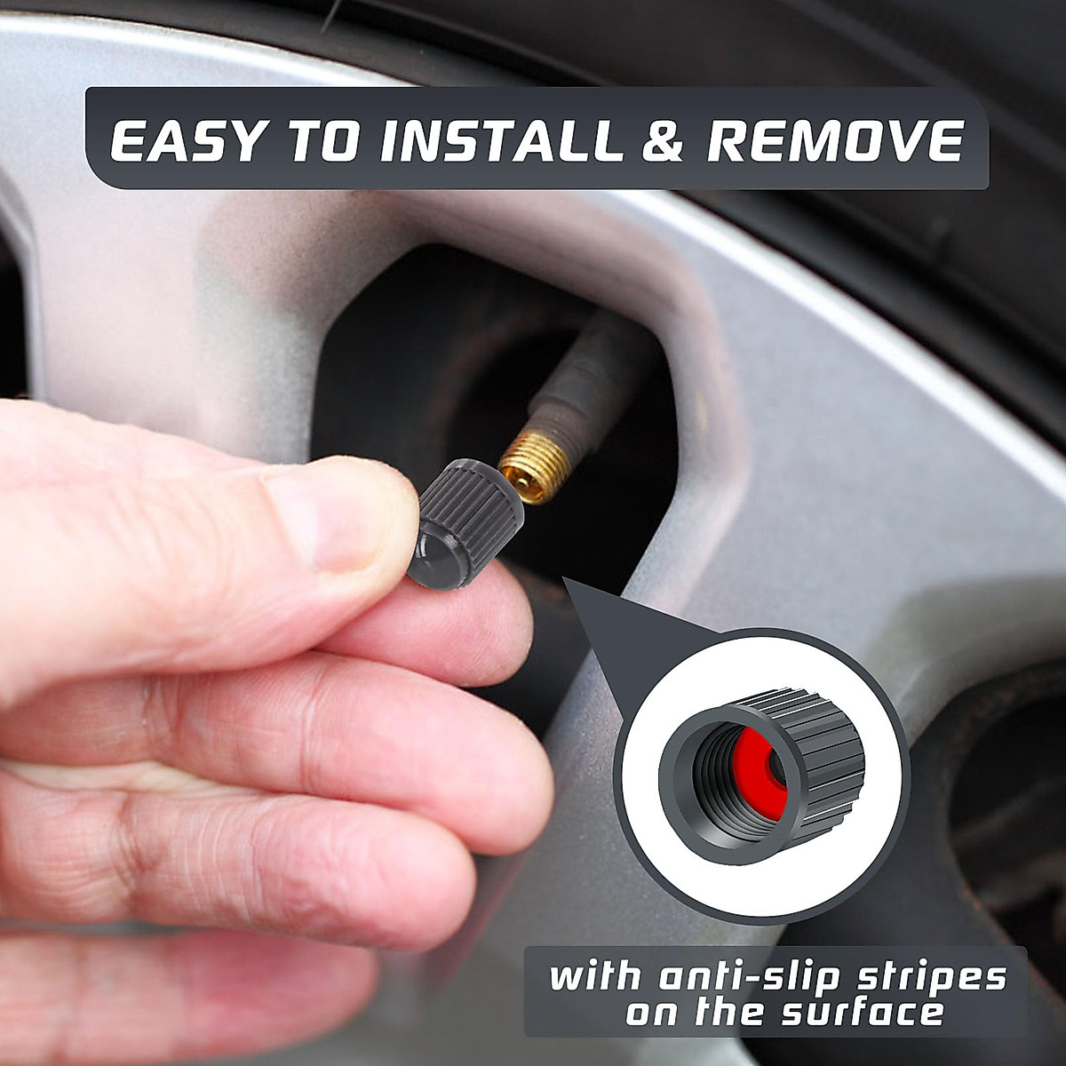 Plastic Tire Valve Stem Covers Schrader Valve Caps Gun-Gray with O-Ring Rubber Seal Wheel Rim Valve Stem Covers Universal for Car SUV Truck Motorcycle Bike and Bicycle (10 Pack)