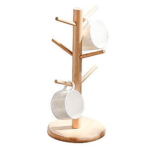 Tearom Solid Wood Coffee Cup Organizer: Sturdy and Waterproof Mug Tree with Non-Slip Bottom - Round Bottom Cup Holder (31CM)