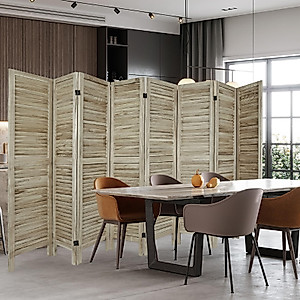 ECOMEX 8 Panel Room Divider, Folding Privacy Screens Room Divider, Wooden Room Screen Divider Freestanding, Partition Divider for Room Separation, for Home Office, Bedroom, Natural