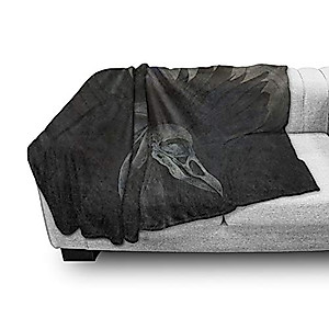 Lunarable Gothic Throw Blanket, Crow Wings Haunting ISM Dark Shadowy Occult Art Print, Flannel Fleece Accent Piece Soft Couch Cover for Adults, 70" x 90", Jade Green