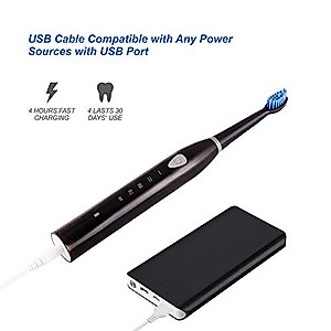 Rechargeable Electric Sonic Toothbrush for Adults 5 Modes Electric Toothbrush with 2 Mins Timer and 4 Brushheads, for Daily Tooth Whitening and Oral Care(Black)