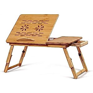 GRALES Laptop Bed Table Portable Folding Adjustable Small Table Computer Notebook Desk Bed with Drawer for Eating Breakfast Reading Foldable Computer Desk