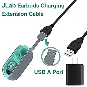 USB Charger for JLab Go Ai/Pop/Sport, JLab Epic Air ANC/Sport ANC, JLab JBuds Air/Sport/Executive/Pro/Play Gaming/ANC USB A Male to Female Extension Cable Cord