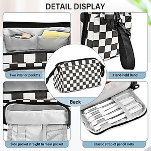 ElliTarr Pencil Case Pouch Bag Organizer Aesthetic Pen Case for Teen Girls Boys and Adults Large Capacity Portable Gift Choice Checkered Black and White