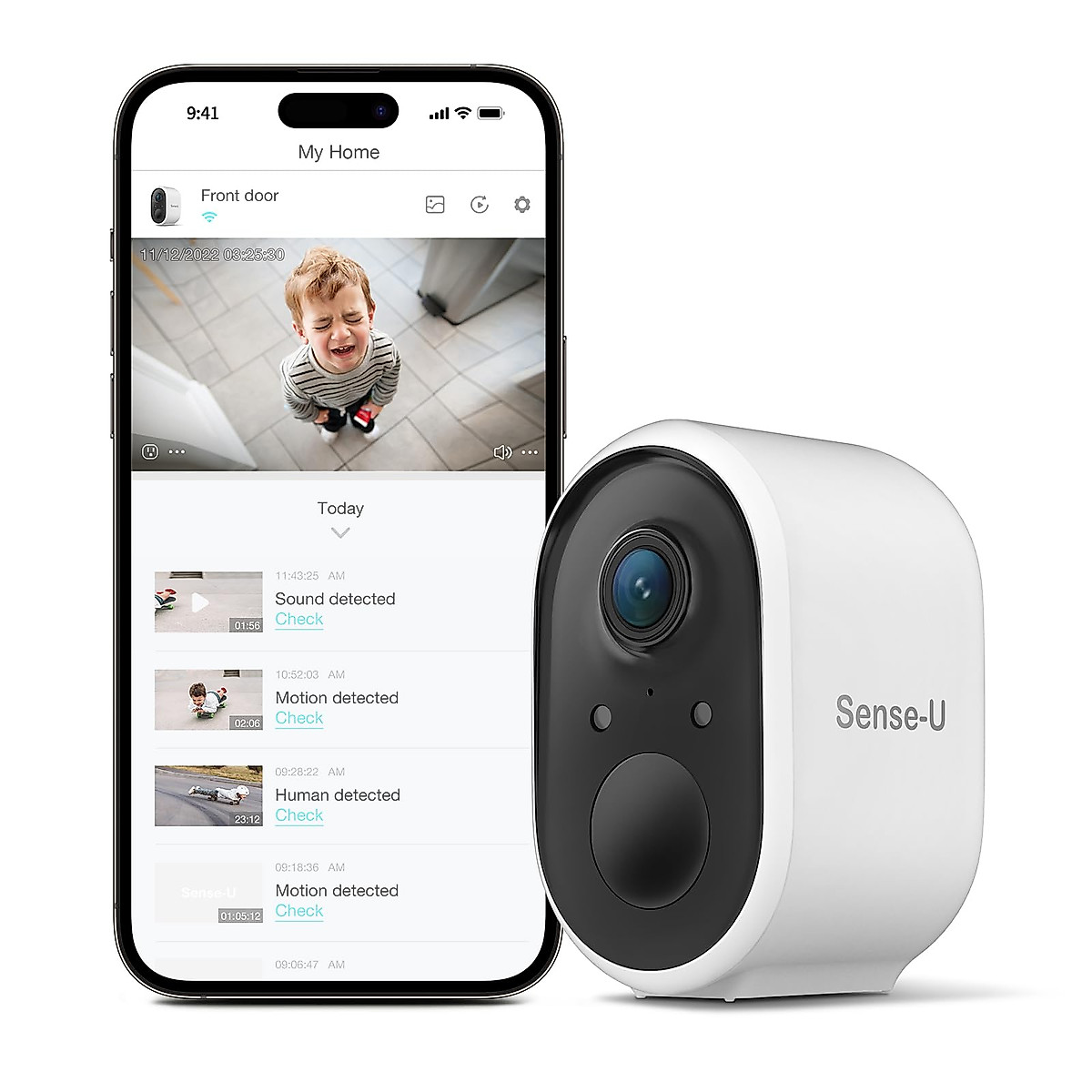 Sense-U Baby Security Camera 2 for Outdoor or Indoor, HD Smart Monitor for Baby, Pet, Human, with Night Vision, PIR Motion Detection, Siren Alarm, No Monthly Fee