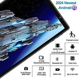 2023 Tablet 10 inch Android 13 Tablets with Octa-Core, 14GB RAM 128GB ROM, 8000mAh Battery, Drop-Proof Case, TF 512GB, HD IPS Touchscreen, 5G/2.4G WiFi, Bluetooth 5.0, GPS, Split Screen Support -Pink
