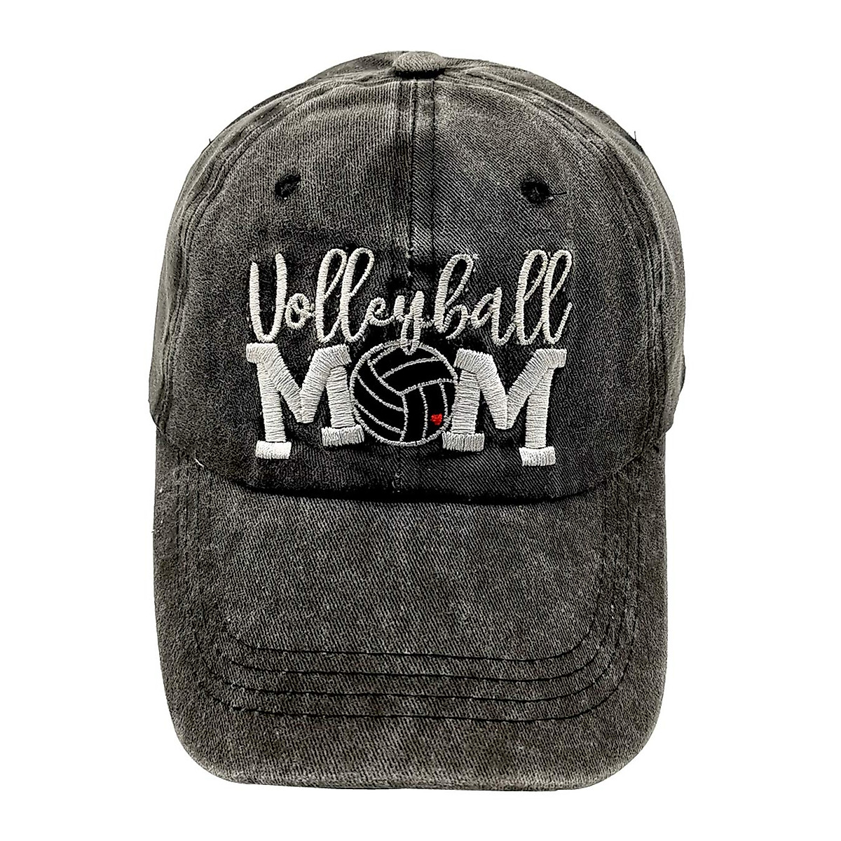 LOKIDVE Embroidered Volleyball Mom Ponytail Hat Distressed Cotton Baseball Cap for Women