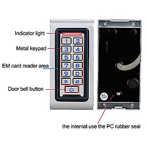 HFeng Standalone IP68 Waterproof RFID Access Control Keypad Metal Card Reader + 10pcs 125KHz Proximity Keychains WG26 2000 Users for Home/Office