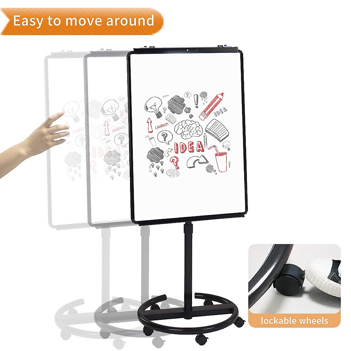 VIZ-PRO ECO Magnetic Mobile Whiteboard/Flipchart Easel, Black, 28 X 40 Inches