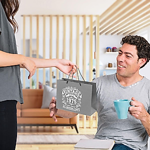 50th Birthday Gift Bags - Grey Paper with Rope Handles - Recycled Eco Friendly Gift Bag - Original Parts 1973 - Medium