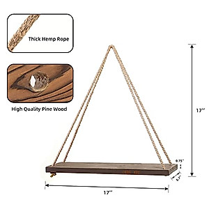 CORE ART Hanging Shelves for Wall Boho Window Plant Rope Shelves, Macrame Wall Hanging Shelf Wooden, Brown Rustic Set of 2