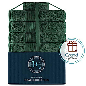 Hearth & Harbor Bath Towels for Bathroom - 100% Ring Spun Cotton Luxury Bathroom Towels - Ultra Soft & Highly Absorbent, Bath Towels Set of 6 - Hunter Green