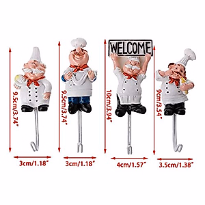 4 PCS Cute French Chef Design Adhesive Wall Hooks Heavy Duty Cook Wall Mount Rack Hook Hanger Kitchen Home Decoration