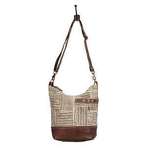 Myra Bag Coffee Upcycled Canvas & Leather Shoulder Bag S-1557
