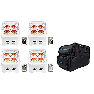 4) Rockville Best PAR 50 White Rechargeable Par Lights Wireless DMX+RGBWA+UV+Bag