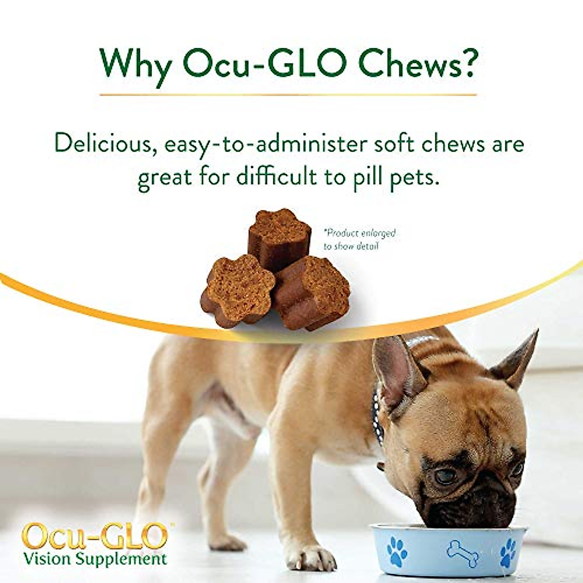 Ocu-GLO Cat & Dog Senior Supplement for Eye Support - Soft Chews Vision Vitamins Supplements for Large and Small Pets Care with Lutein, Omega-3 Fatty Acids, Grape Seed Extract & Antioxidants