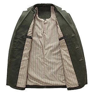 chouyatou Men's Casual Three-Button Stripe Lined Cotton Twill Suit Jacket (Medium, Army Green)