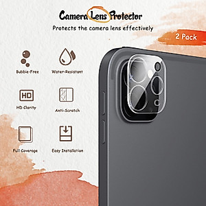 KCT 2+2 Pack Paperfeel Screen Protector Compatible with iPad Pro 11 Inch 2021&2020 with Transparent Camera Lens Protector, Anti-Glare&Matte Compatible with Apple Pencil, for Writing & Drawing