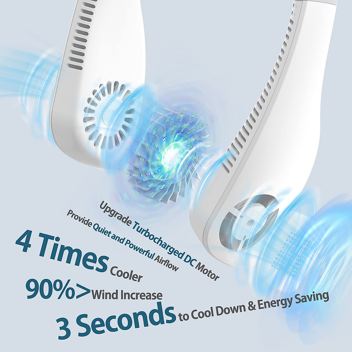YUSSOT Neck Fan, Portable Neck Fan Rechargeable, Hands Free Bladeless Fan, Battery Powered Wearable Personal Fan, Low Noise Long Time Use 360° Cooling Bladeless Personal Cooling Fan, 3 Speeds White