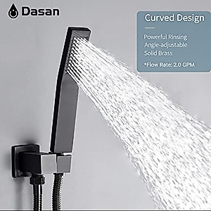DASAN Full Body Shower System with 6 PCS Body Spray Jets & 12'' Rain Shower Head & Handheld, Ceiling Mount Rain Shower System Matte Black Shower Faucets Sets Complete with Valve, SA-SS03AMB-S12C