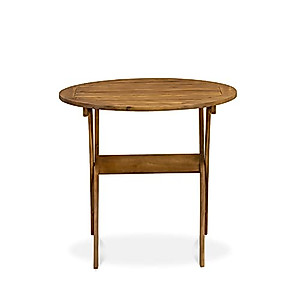 East West Furniture MNCM3CANA Marion 3 Piece Patio Bistro Outdoor Set Contains a Round Acacia Wood Coffee Table and 2 Folding Arm Chairs, 30x30 Inch, Natural Oil