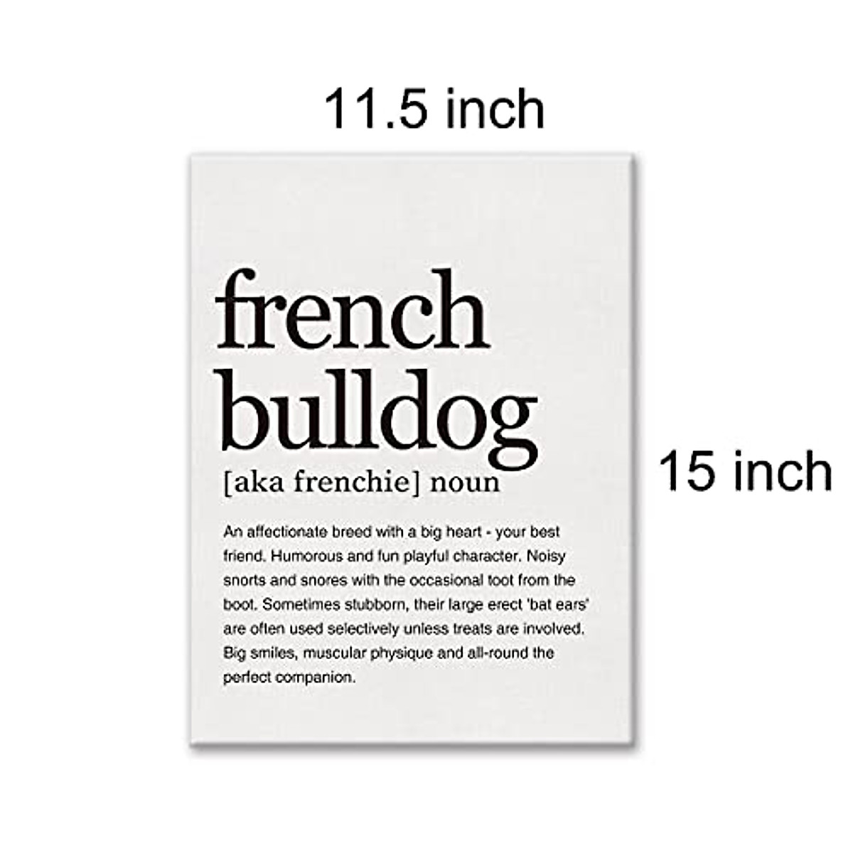 LEXSIVO French Bulldog Definition Print Canvas Wall Art Home Office Decor Modern Minimalist Painting 12x15 Canvas Frenchie Poster Framed Ready to Hang Artwork Dog Lover Gift