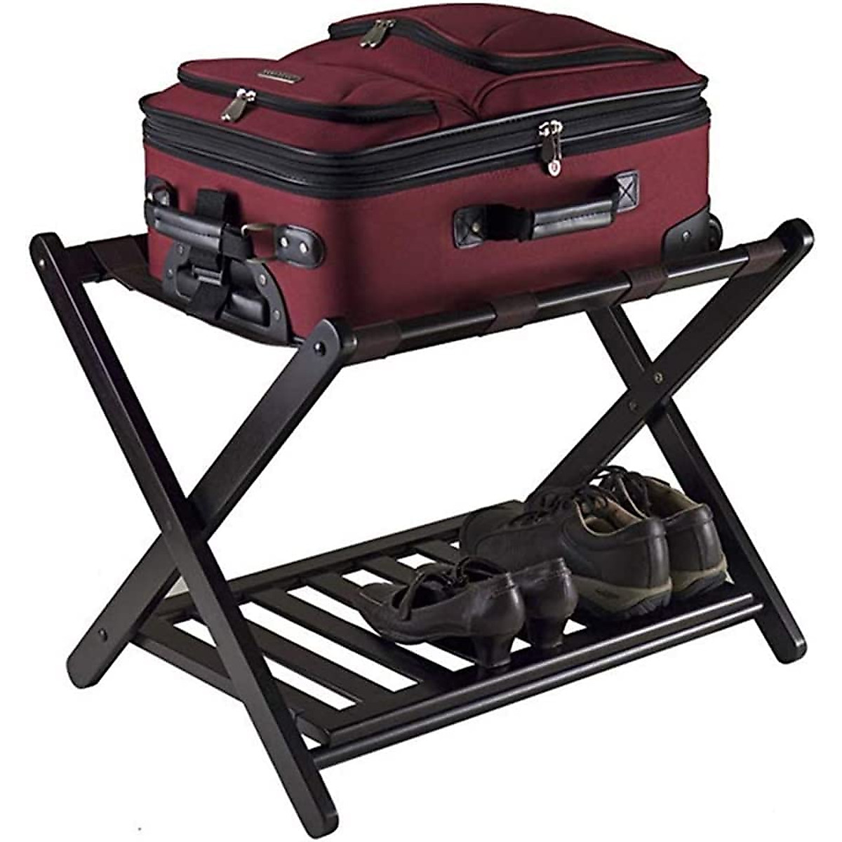 HAVMAK Guest Room Luggage Rack, Folding Suitcase Stand Luggage Rack, Double-Layer Luggage Rack, Hotel Luggage Rack, Folding Bedroom Storage Rack to Save Space (Color : Black, Size : 68x40x58cm)