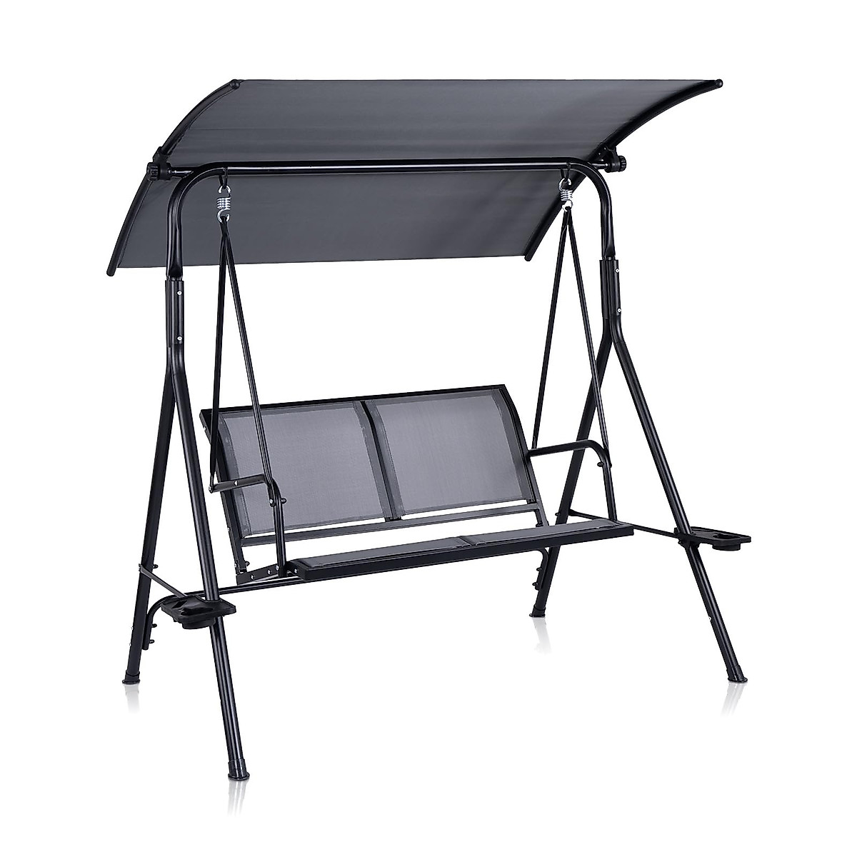 Backyard Expressions 2 Person Patio Swing with Grey Sling Fabric and Black Metal Frame - 450 lbs Weight Capacity