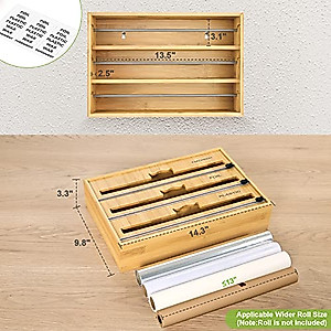 Himimi Foil and Plastic Wrap Organizer with Cutter for Drawer, Aluminum Foil, Saran Wrap,Wax Bamboo Dispenser for Kitchen Organization and Storage Foil and Plastic Wrap for 13" Roll (Natural)