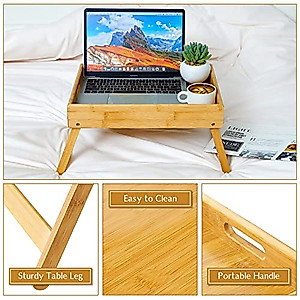 3 Pack Lap Tray for Eating Bamboo Breakfast Tray Bed Trays with Handles and Foldable Legs Bed Table Tray for Bed Eating Snack Working As Laptop Desk