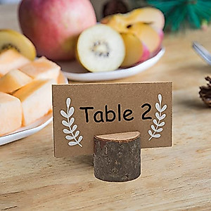 Wettin 24Pcs Rustic Wooden Place Card Holders and 30Pcs Kraft Table Name Place Cards, Wood Table Number Holders, Wood Photo Holders, Name Card Photo Picture Clips for Thanksgiving Dinner Party.